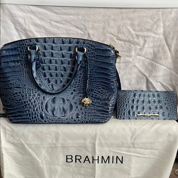 Brahmin | Bags | Brahmin Blue Crocodile Embossed Womens Bag | Poshmark
